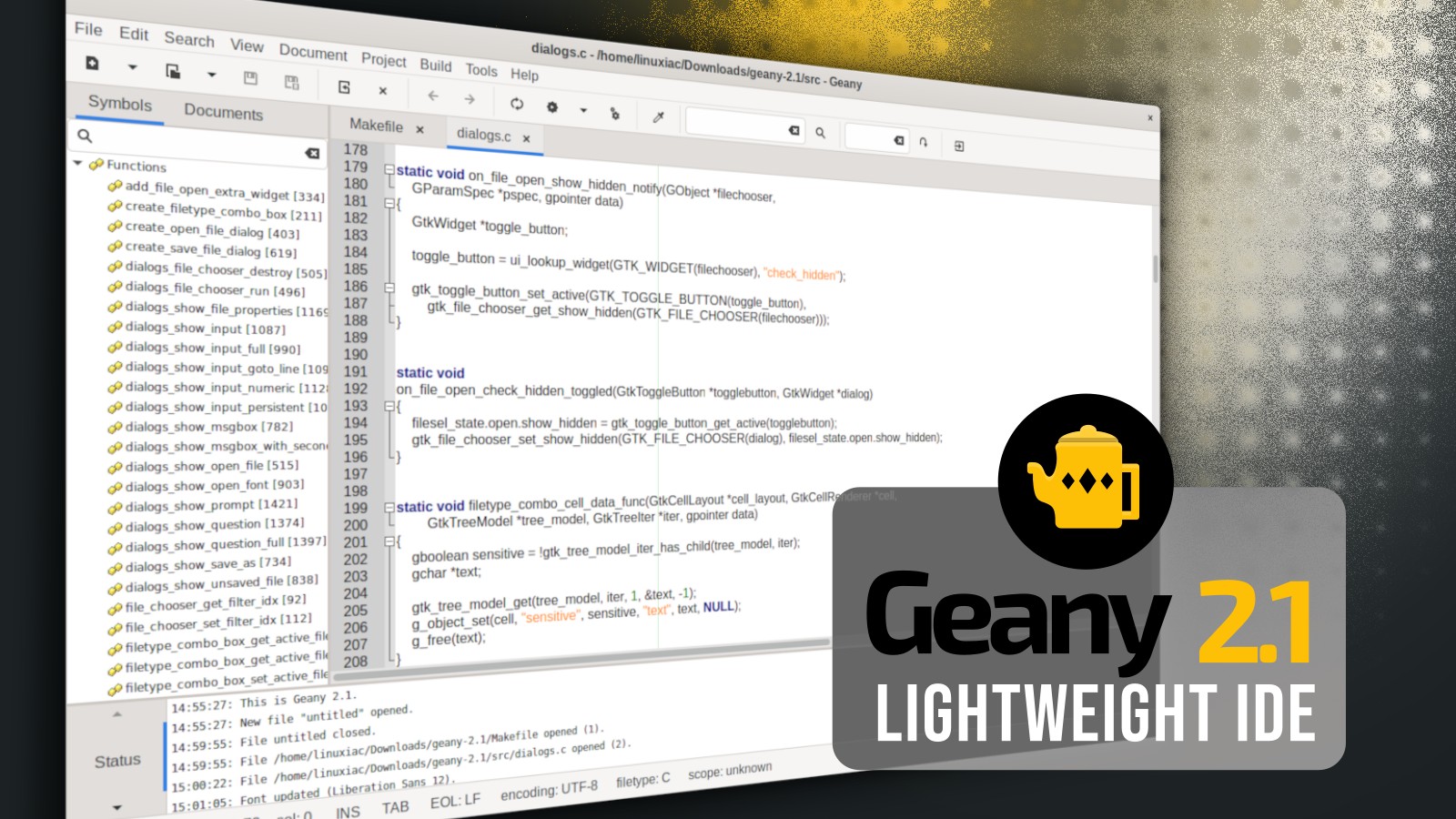 Geany 2.1 Lightweight IDE Brings Smoother UI, New Filetypes, and Theming Support
